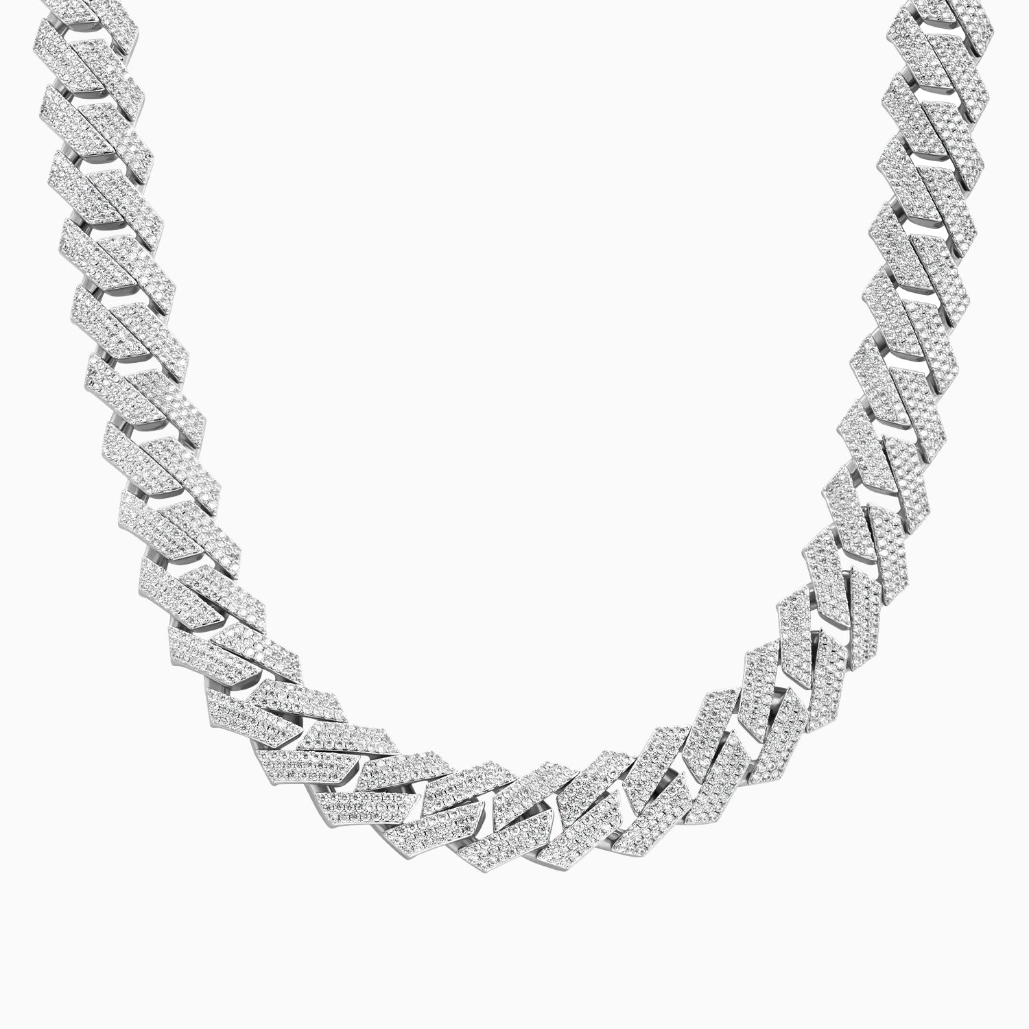 Cadena Cubana Prong Premium 20 Mm Oro Blanco